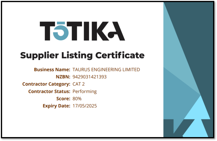 Taurus Achieved TOTIKA Safety Certification - Taurus Engineering Limited